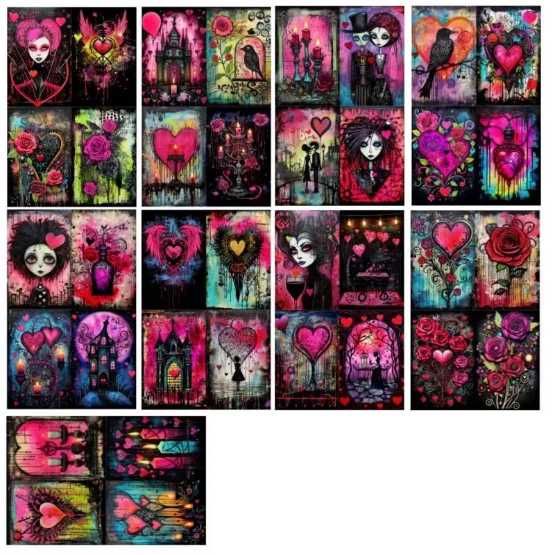 260112 A4 size Dark Gothic Valentine's Day Style paper 9 pcs ...