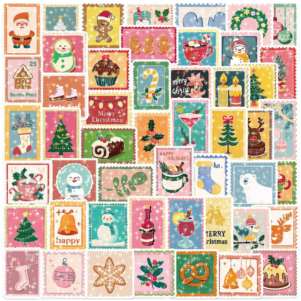 1122 50 Christmas stamp Stickers solid with white border – Goodiesforsoul
