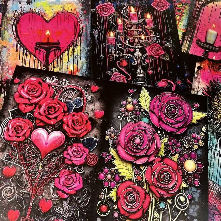 260112 A4 size Dark Gothic Valentine's Day Style paper 9 pcs ...